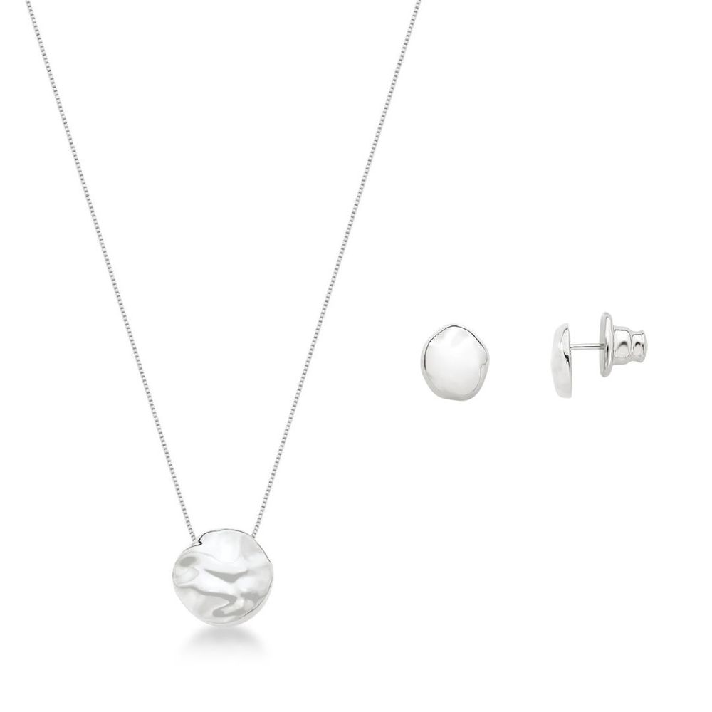 Conjunto colar e brinco chic texture - LBF Semijoias